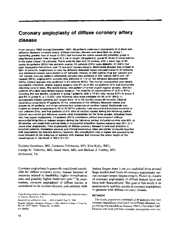 (PDF) Coronary angioplasty of diffuse coronary artery disease | Amar ...