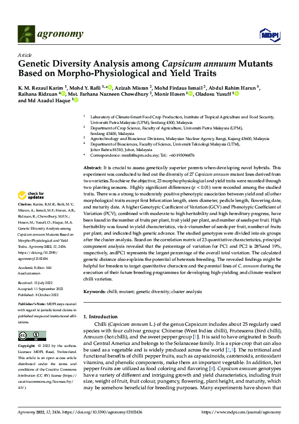 (PDF) Genetic Diversity Analysis among Capsicum annuum Mutants Based on ...