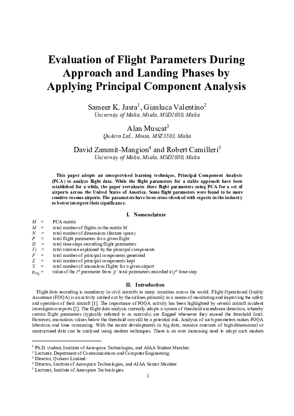 (PDF) Evaluation of Flight Parameters During Approach and Landing Phases by Applying Principal ...