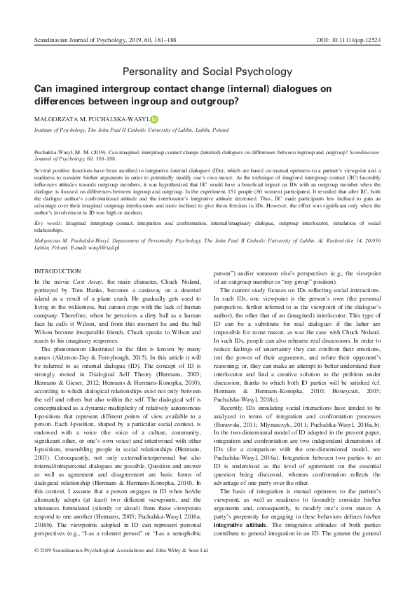 (PDF) Can imagined intergroup contact change (internal) dialogues on ...
