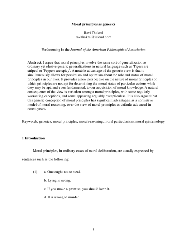 Pdf Moral Principles As Generics
