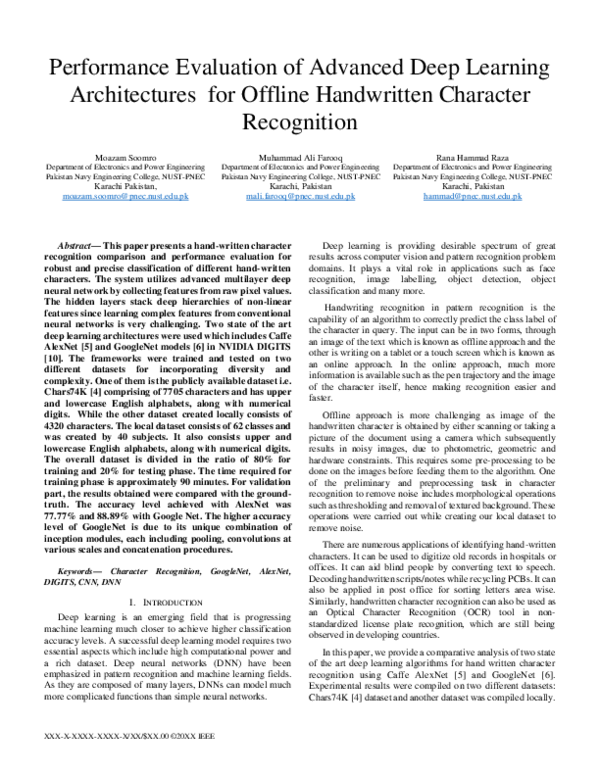 (PDF) Performance Evaluation of Advanced Deep Learning Architectures for Offline Handwritten ...