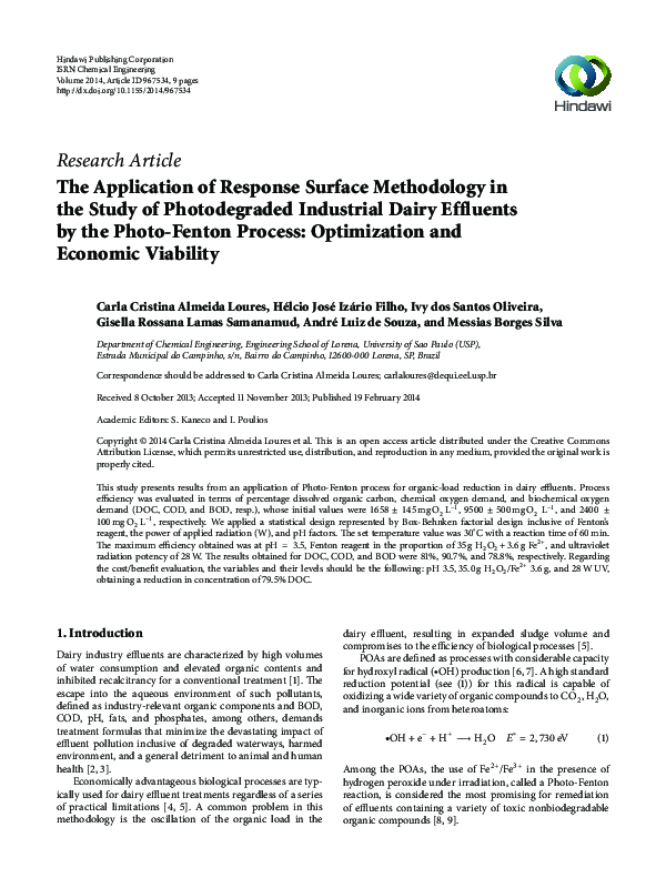 (PDF) The Application of Response Surface Methodology in the Study of Photodegraded Industrial ...