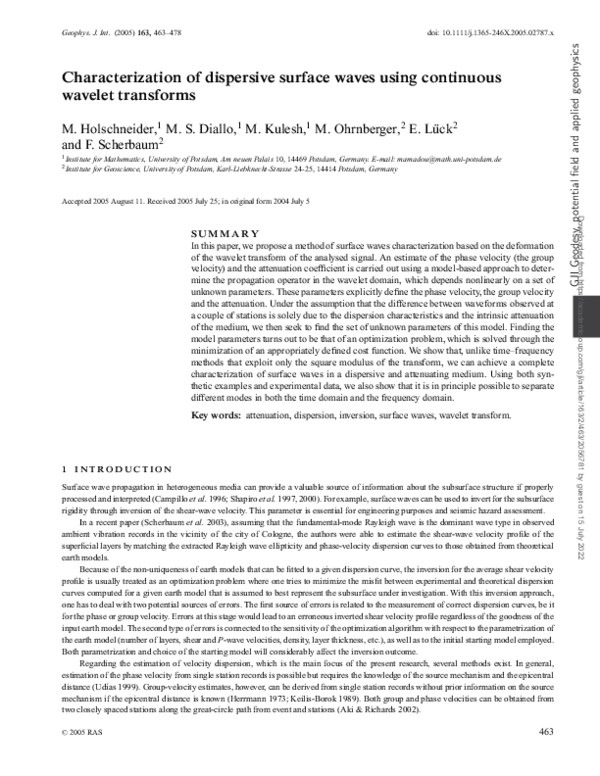 (PDF) Characterization of dispersive surface waves using continuous wavelet transforms | Mamadou ...
