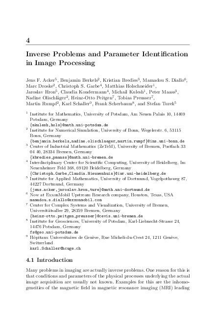 (PDF) Inverse Problems and Parameter Identification in Image Processing