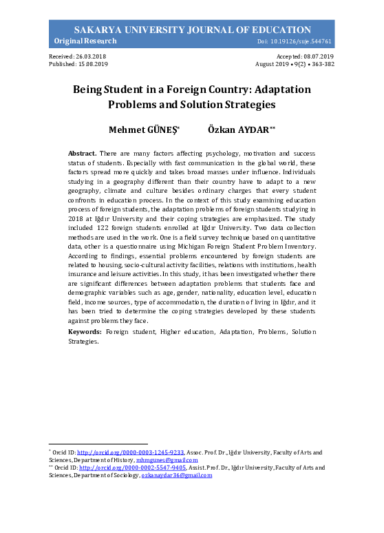 (PDF) Being Student in a Foreign Country: Adaptation Problems and ...