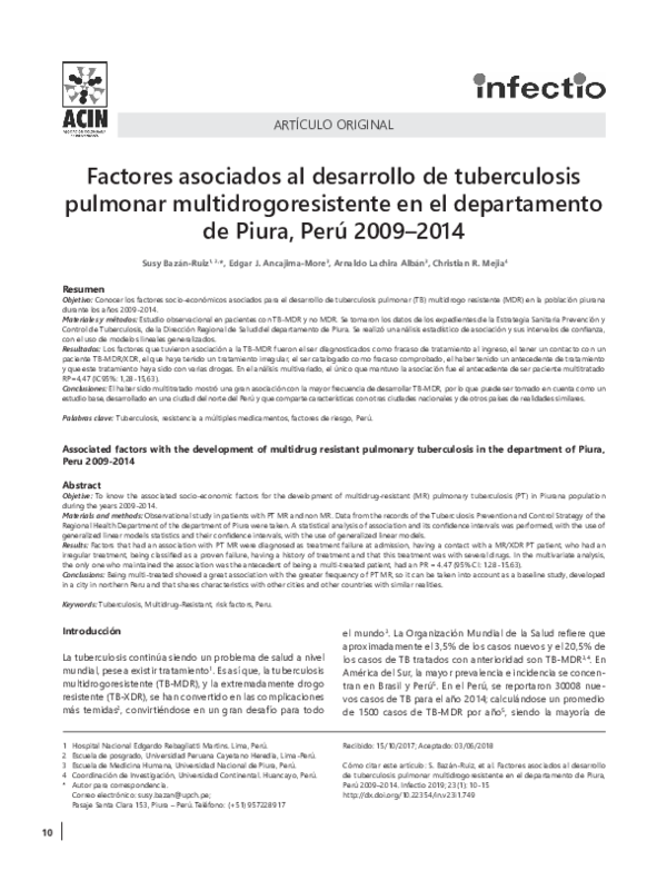 (PDF) Factores asociados al desarrollo de tuberculosis pulmonar ...