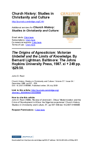 (PDF) The Origins of Agnosticism: Victorian Unbelief and the Limits of ...
