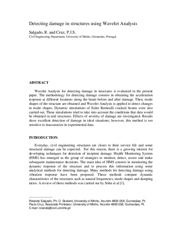 (PDF) Detecting damage in structures using wavelet analysis