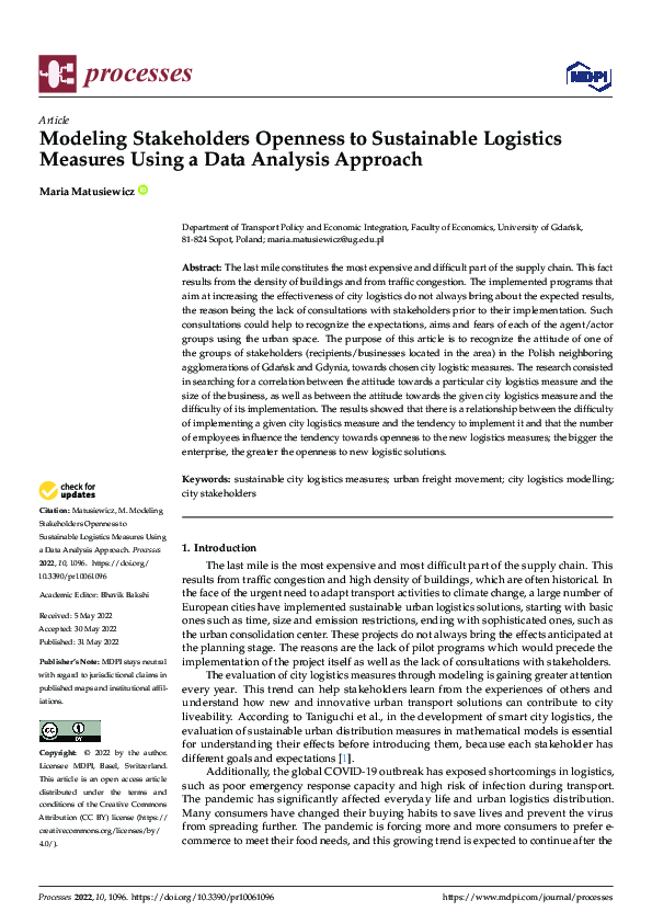 (PDF) Modeling Stakeholders Openness to Sustainable Logistics Measures ...