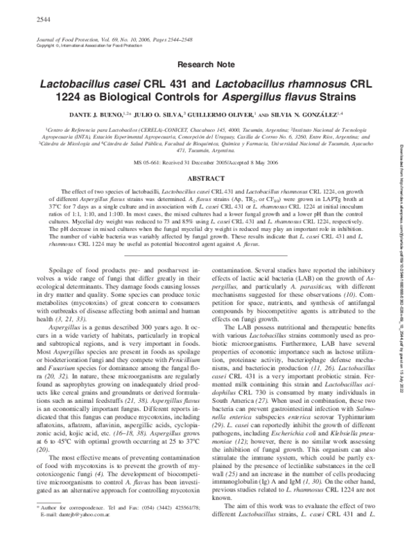 (PDF) Lactobacillus casei CRL 431 and Lactobacillus rhamnosus CRL 1224 as Biological Controls ...