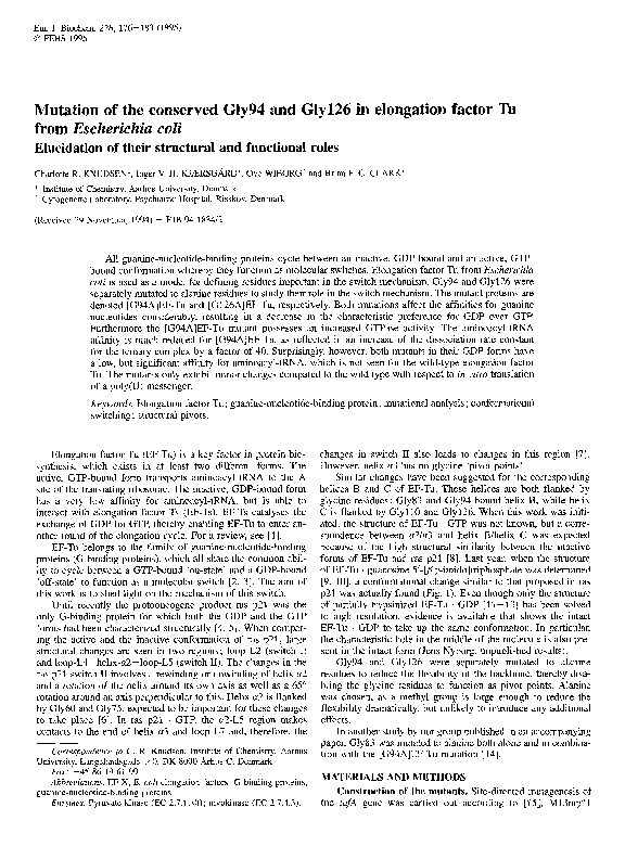 (PDF) Mutation of the Conserved Gly94 and Glyl26 in Elongation Factor ...