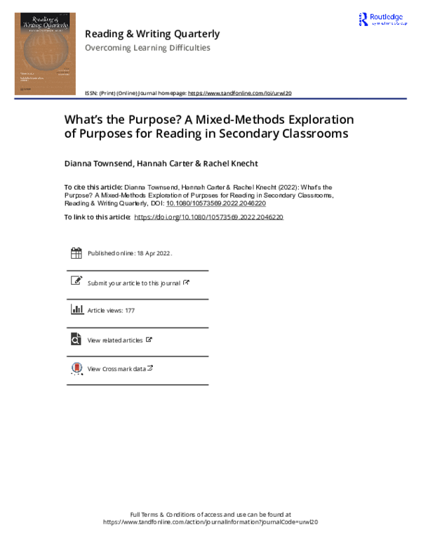(PDF) What's the Purpose? A Mixed Methods Exploration of Purposes for ...