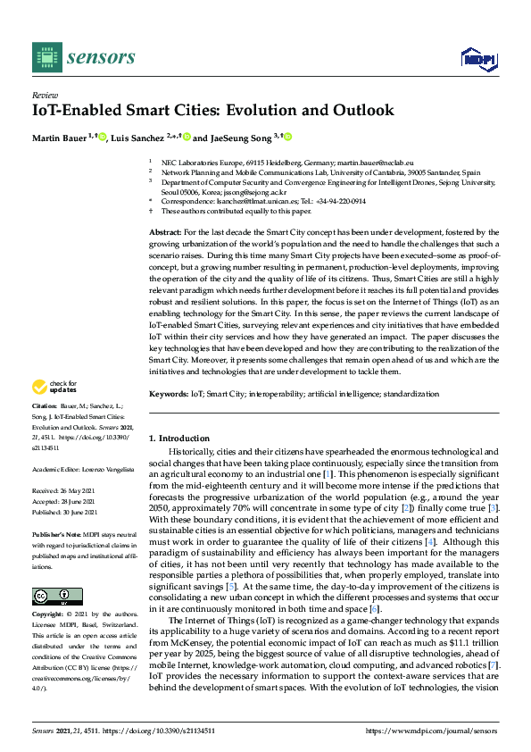Pdf Iot Enabled Smart Cities Evolution And Outlook