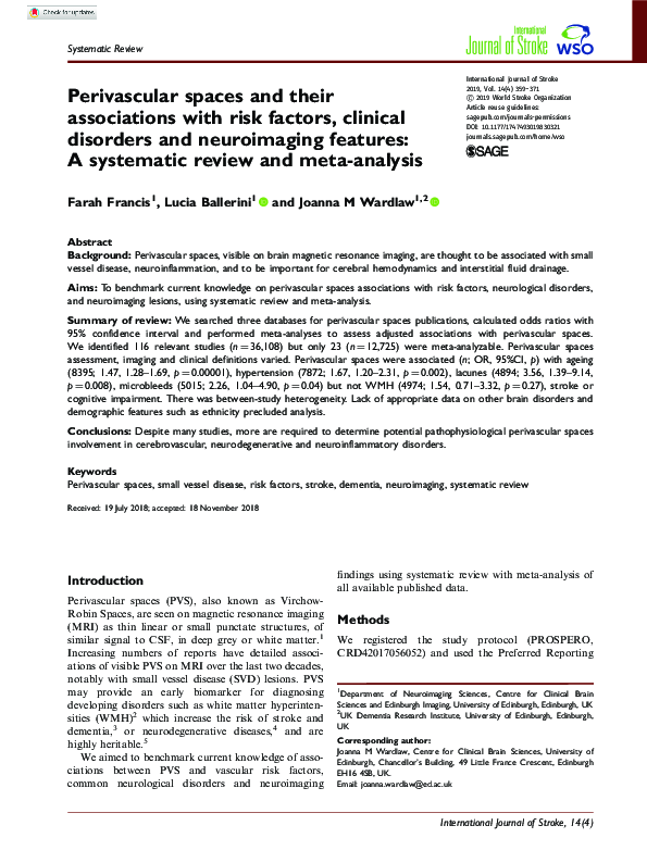 (PDF) Perivascular spaces and their associations with risk factors ...