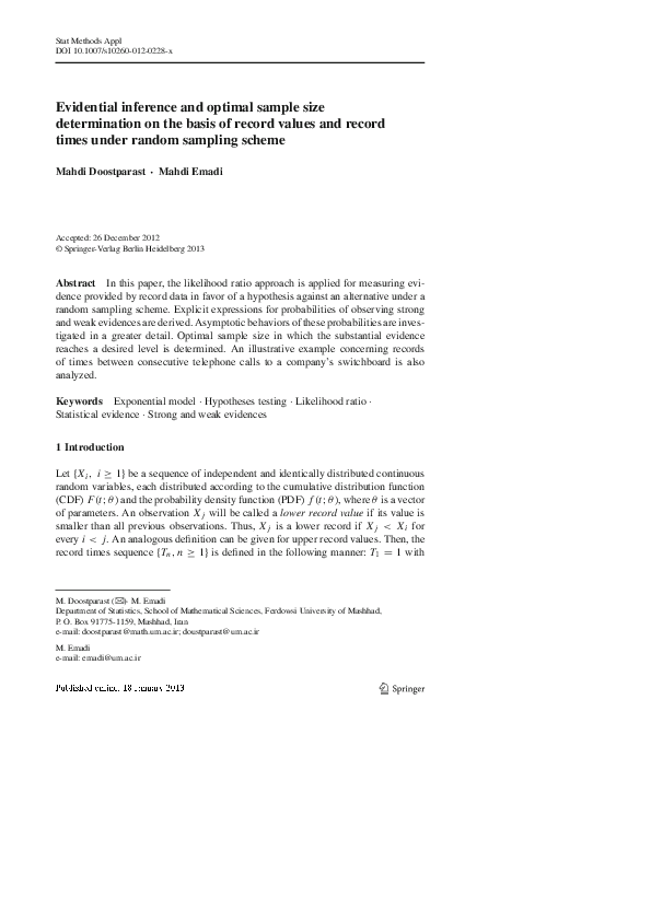 (PDF) Evidential inference and optimal sample size determination on the basis of record values ...