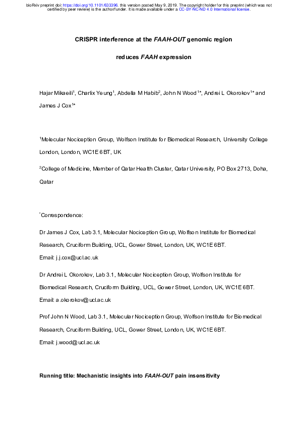 (PDF) CRISPR interference at the FAAH-OUT genomic region reduces FAAH ...