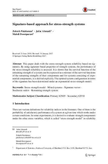 (PDF) Signature-based approach for stress-strength systems