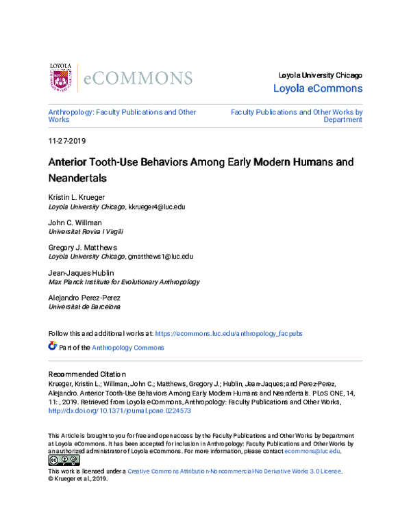 (PDF) Anterior tooth-use behaviors among early modern humans and ...