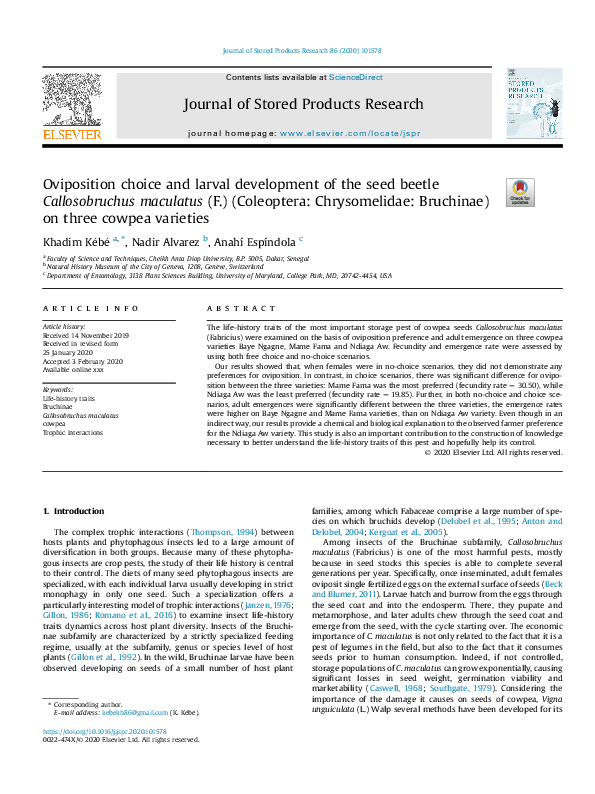 (PDF) Oviposition choice and larval development of the seed beetle ...