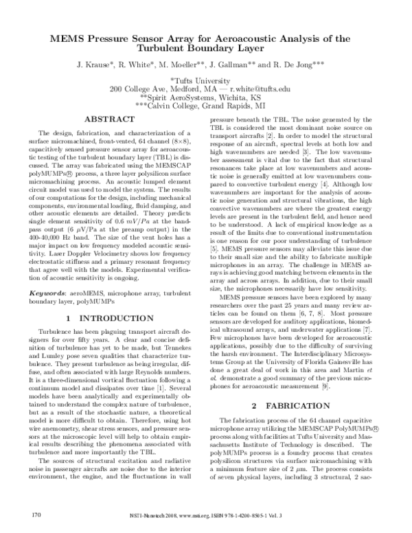 (PDF) MEMS Pressure Sensor Array for Aeroacoustic Analysis of the Turbulent Boundary Layer