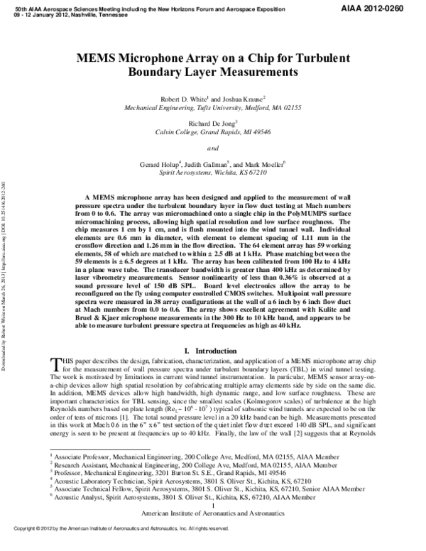 (PDF) MEMS Microphone Array on a Chip for Turbulent Boundary Layer ...