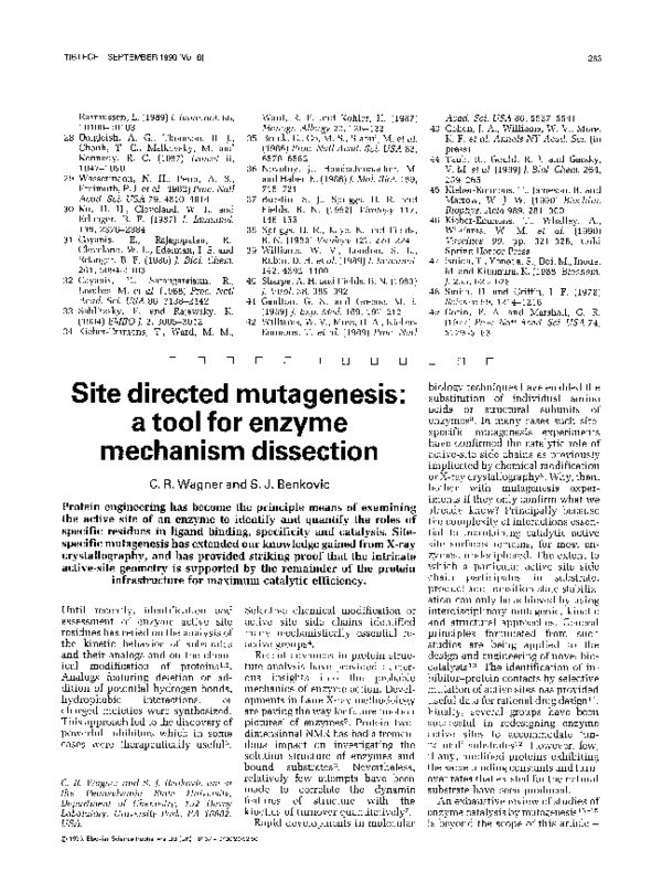(PDF) Site directed mutagenesis: a tool for enzyme mechanism dissection