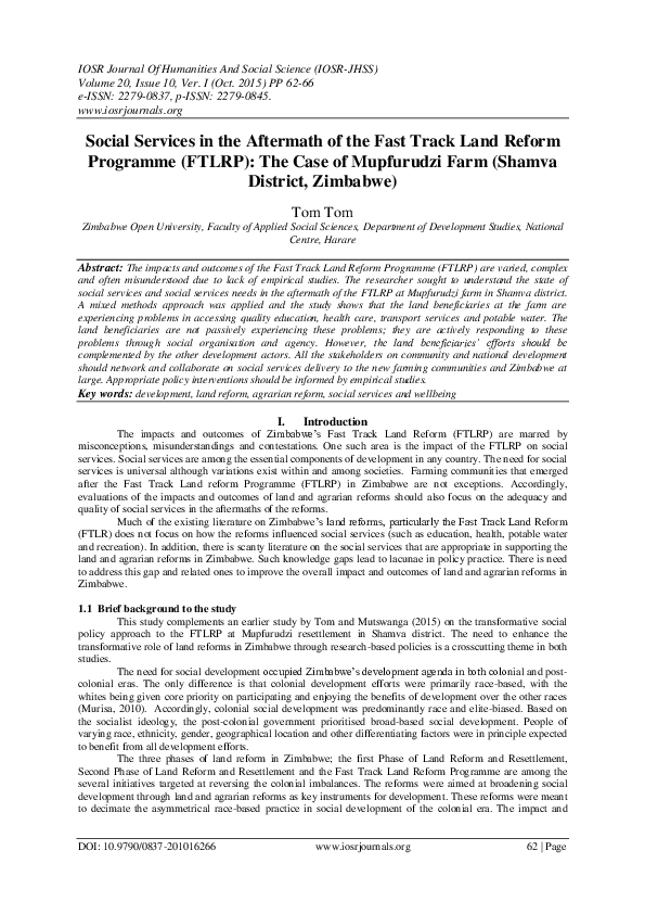(PDF) Social Services in the Aftermath of the Fast Track Land Reform ...
