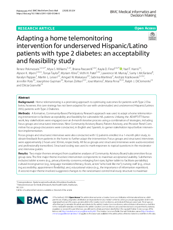 (PDF) Adapting a home telemonitoring intervention for underserved ...