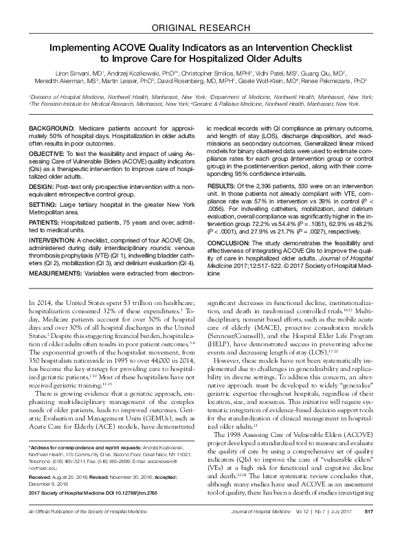 (PDF) Implementing ACOVE Quality Indicators as an Intervention ...