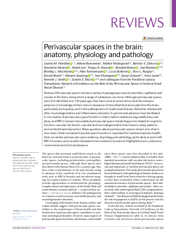(PDF) Perivascular spaces in the brain: anatomy, physiology and pathology