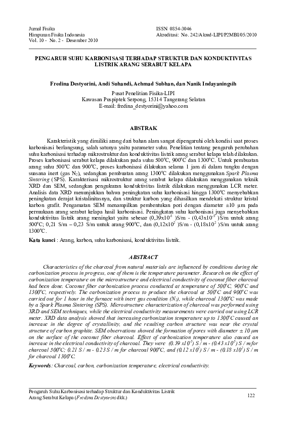 (PDF) Pengaruh Suhu Karbonisasi Terhadap Struktur Dan Konduktivitas ...