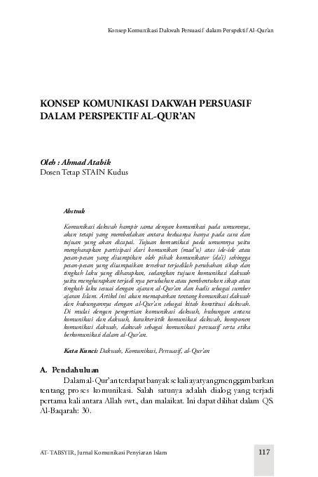 (PDF) AT-TABSYIR, Jurnal Komunikasi Penyiaran Islam KONSEP KOMUNIKASI DAKWAH PERSUASIF DALAM ...