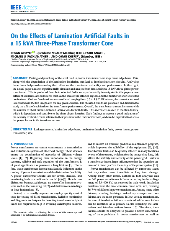 (PDF) On the Effects of Lamination Artificial Faults in a 15 kVA Three ...