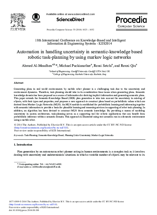 (PDF) Automation in Handling Uncertainty in Semantic-knowledge based Robotic Task-planning by ...
