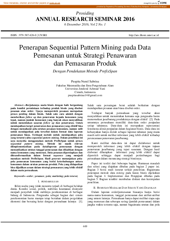 (PDF) Penerapan Sequential Pattern Mining pada Data Pemesanan untuk Strategi Penawaran dan ...