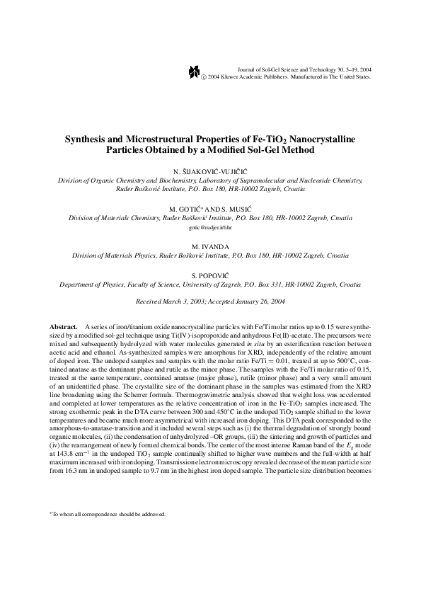 (PDF) Synthesis and Microstructural Properties of Fe-TiO 2 Nanocrystalline Particles Obtained by ...