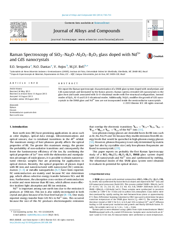 (PDF) Raman Spectroscopy of SiO2–Na2O–Al2O3–B2O3 glass doped with Nd3 ...