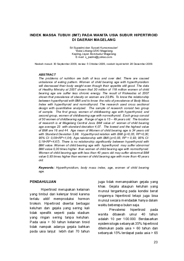 (PDF) Indek Massa Tubuh (Imt) Pada Wanita Usia Subur Hipertiroid DI Daerah Magelang