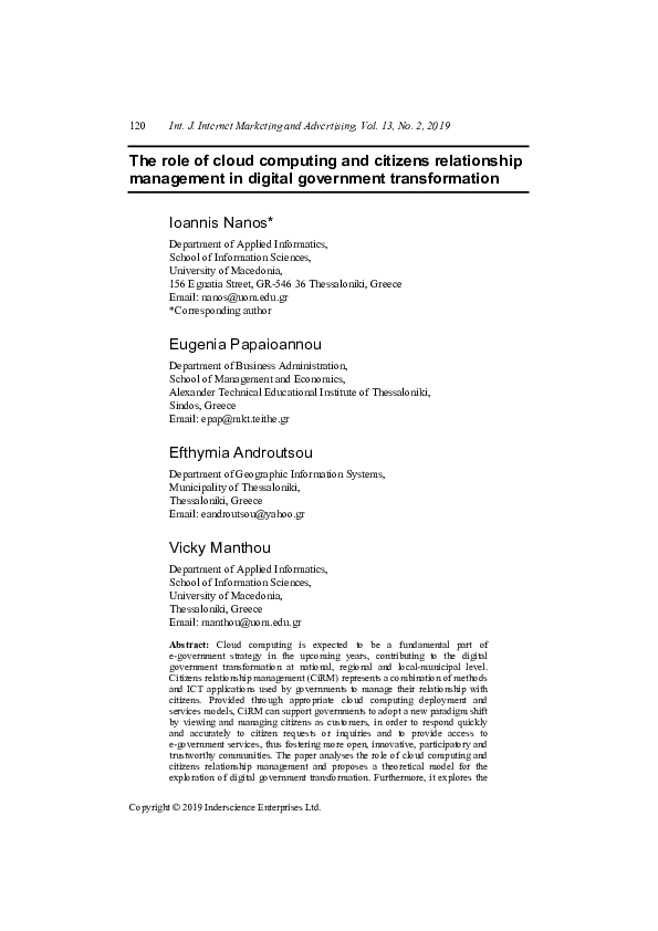 (PDF) The role of cloud computing and citizens relationship management ...