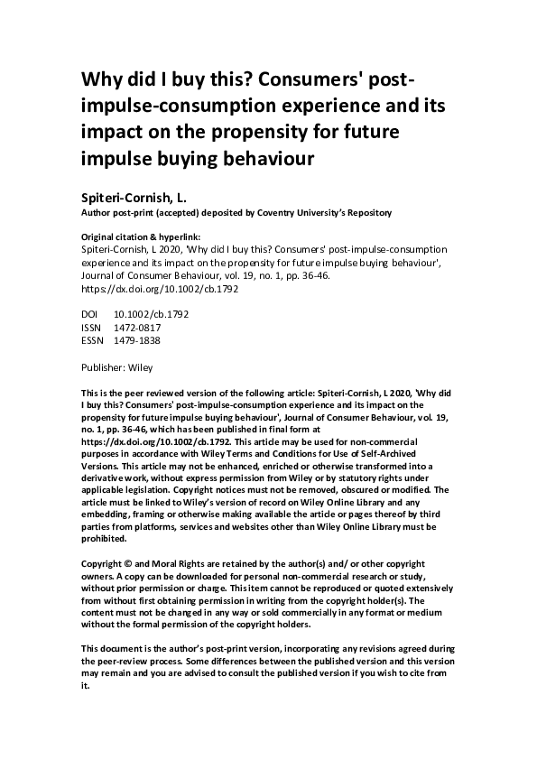 (PDF) Why did I buy this? Consumers' post‐impulse‐consumption ...