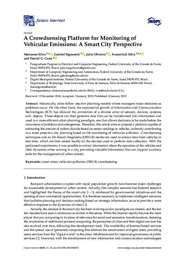 (PDF) A Crowdsensing Platform for Monitoring of Vehicular Emissions: A ...