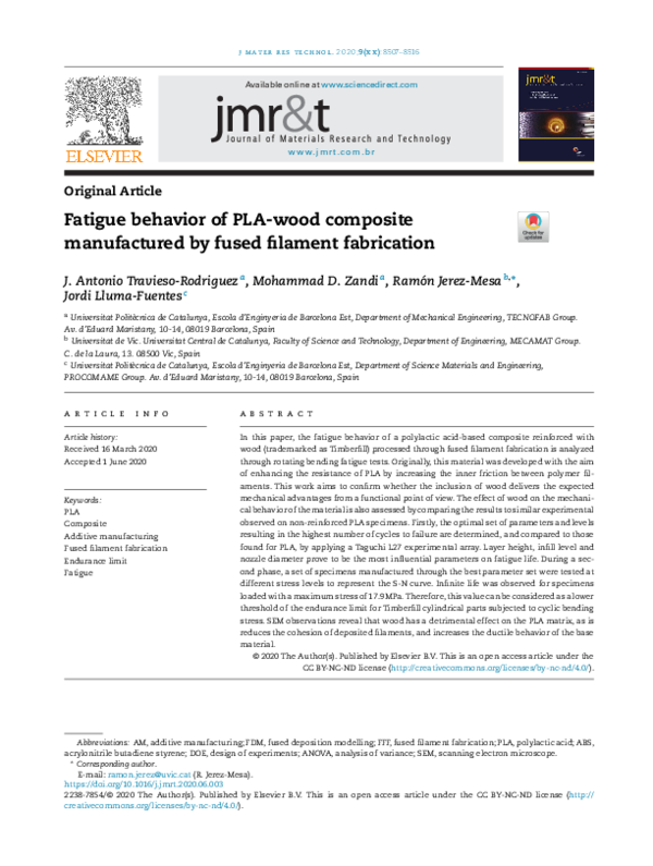 (PDF) Fatigue behavior of PLA-wood composite manufactured by fused filament fabrication