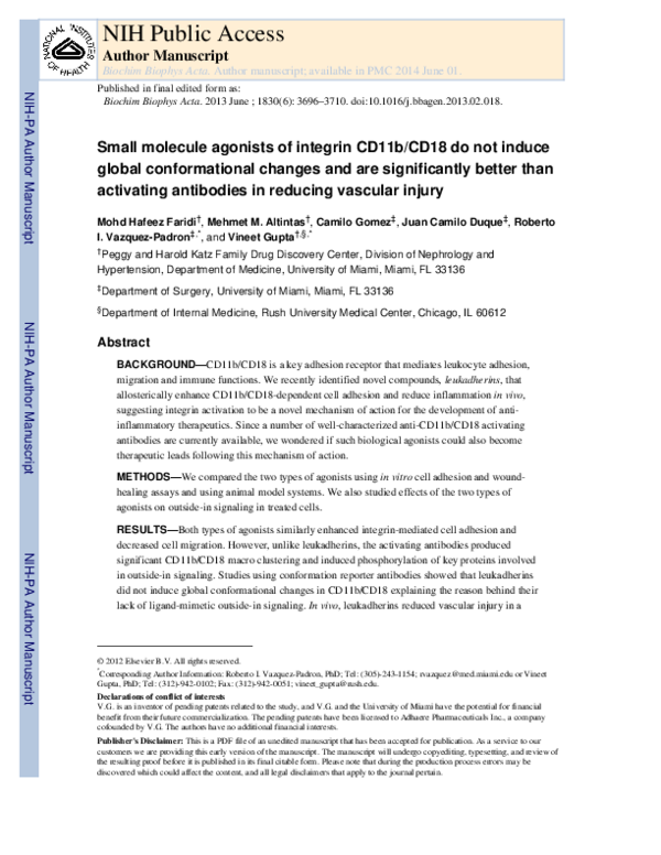 (PDF) Small molecule agonists of integrin CD11b/CD18 do not induce ...