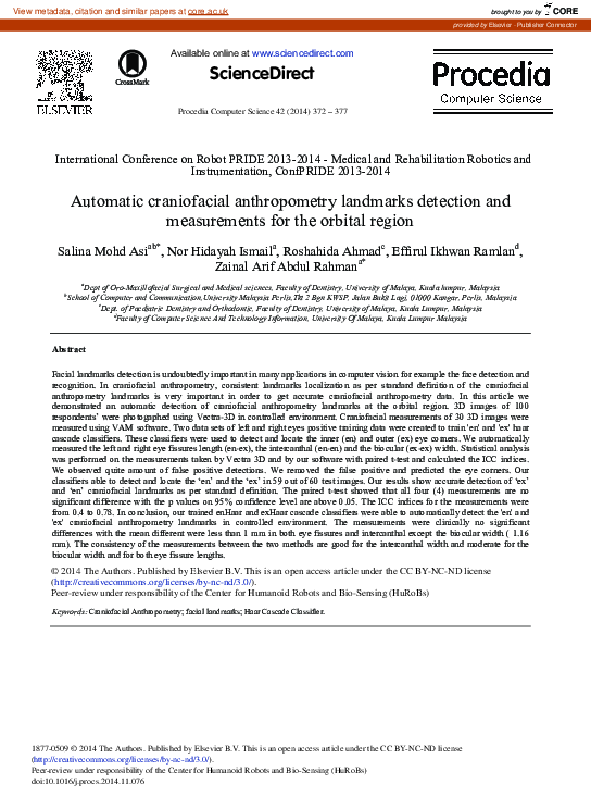 (PDF) Automated Detection of Craniofacial Landmarks