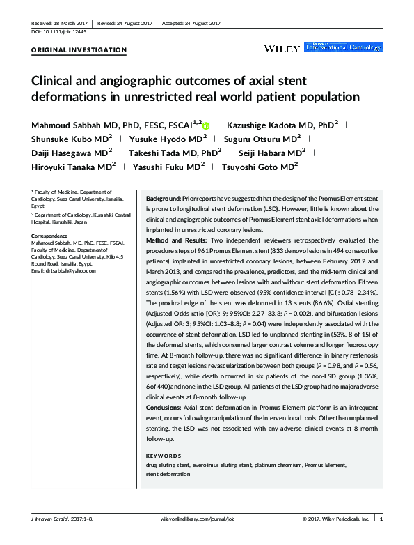 (PDF) Clinical and angiographic outcomes of axial stent deformations in ...