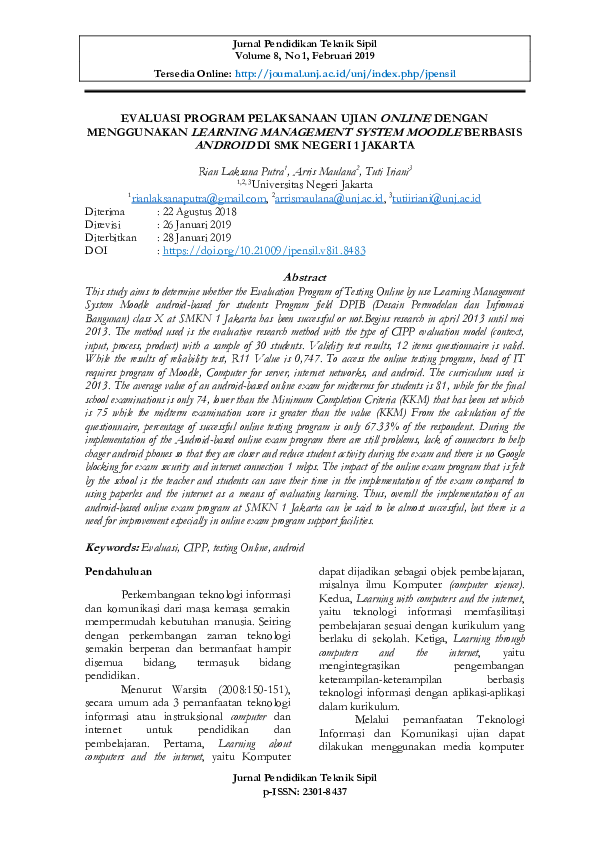 (PDF) Evaluasi Program Pelaksanaan Ujian Online Dengan Menggunakan Learning Management System ...