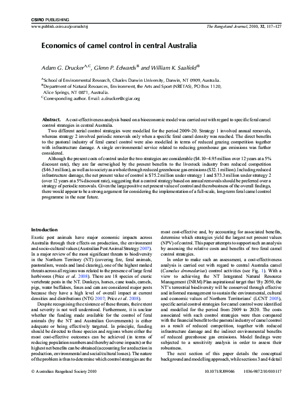 (PDF) Economics of camel control in central Australia