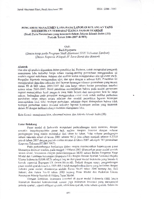(PDF) Pengaruh Manajemen Laba Pada Laporan Keuangan Yang Diterbitkan Terhadap Harga Saham Syariah