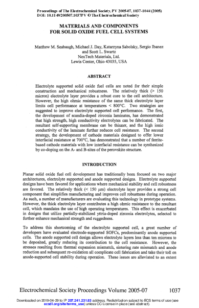 (PDF) Materials and Components for Solid Oxide Fuel Cell Systems